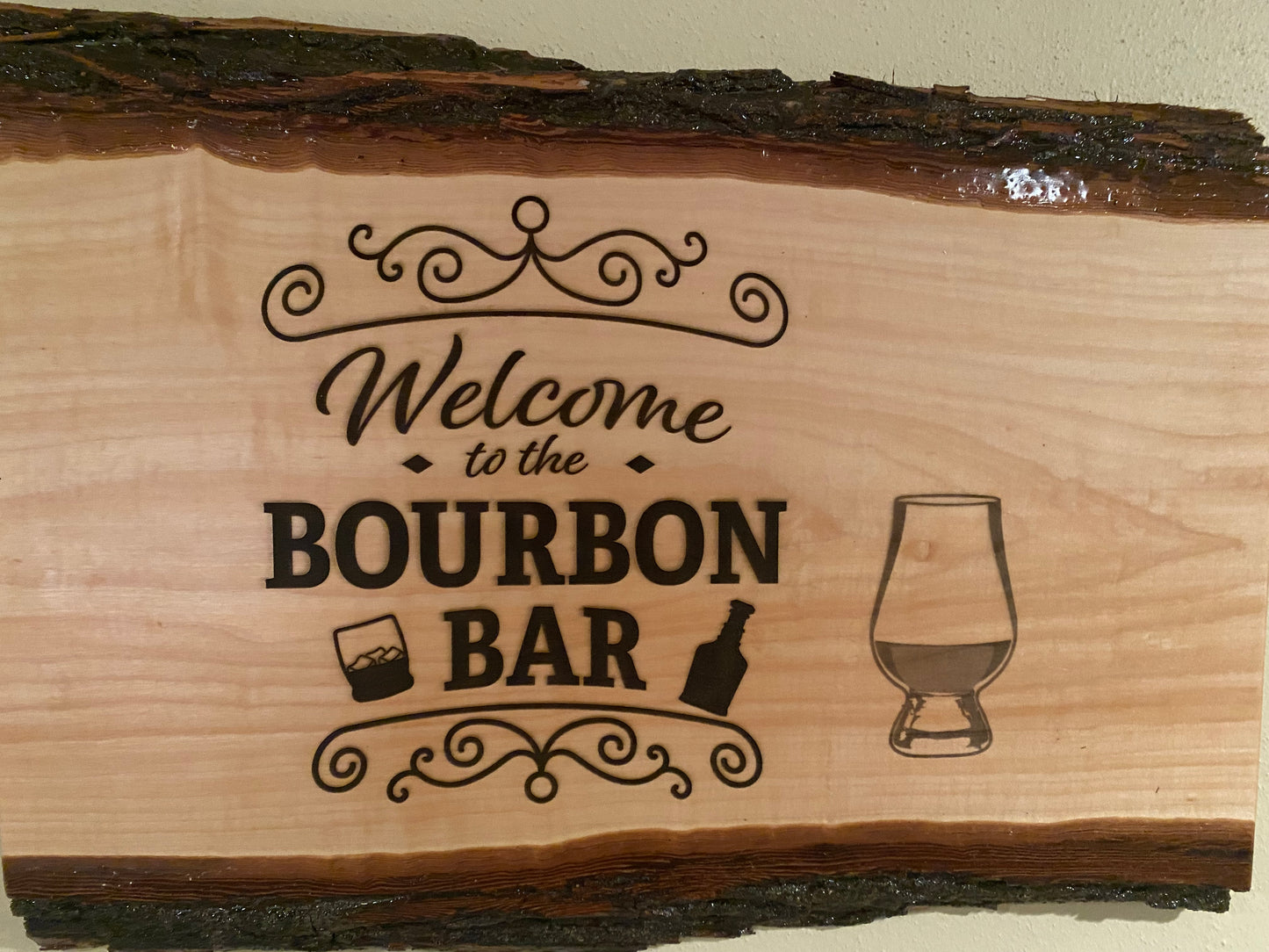 Bourbon Sign | Welcome to the Bourbon Bar | Live Edge Sign | Custom Ba ...