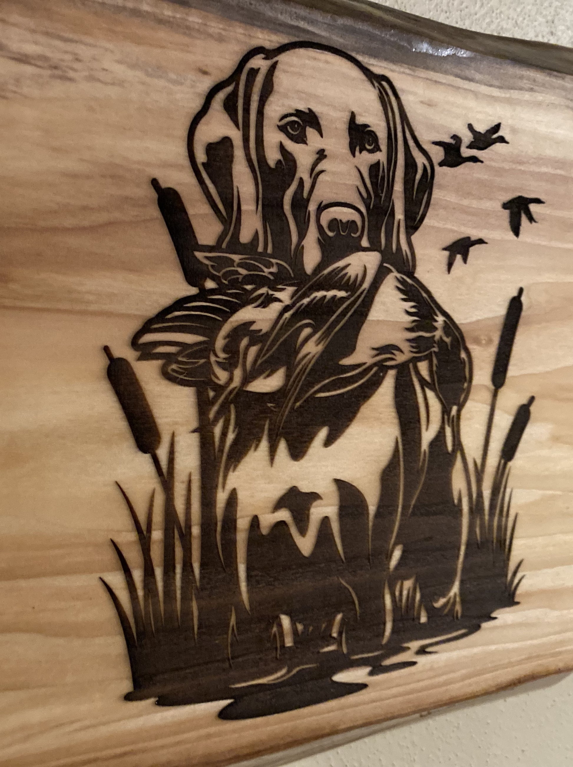 Live Edge Duck Hunting Scene | Engraved Duck and Dog | Hunting Wall Ar ...