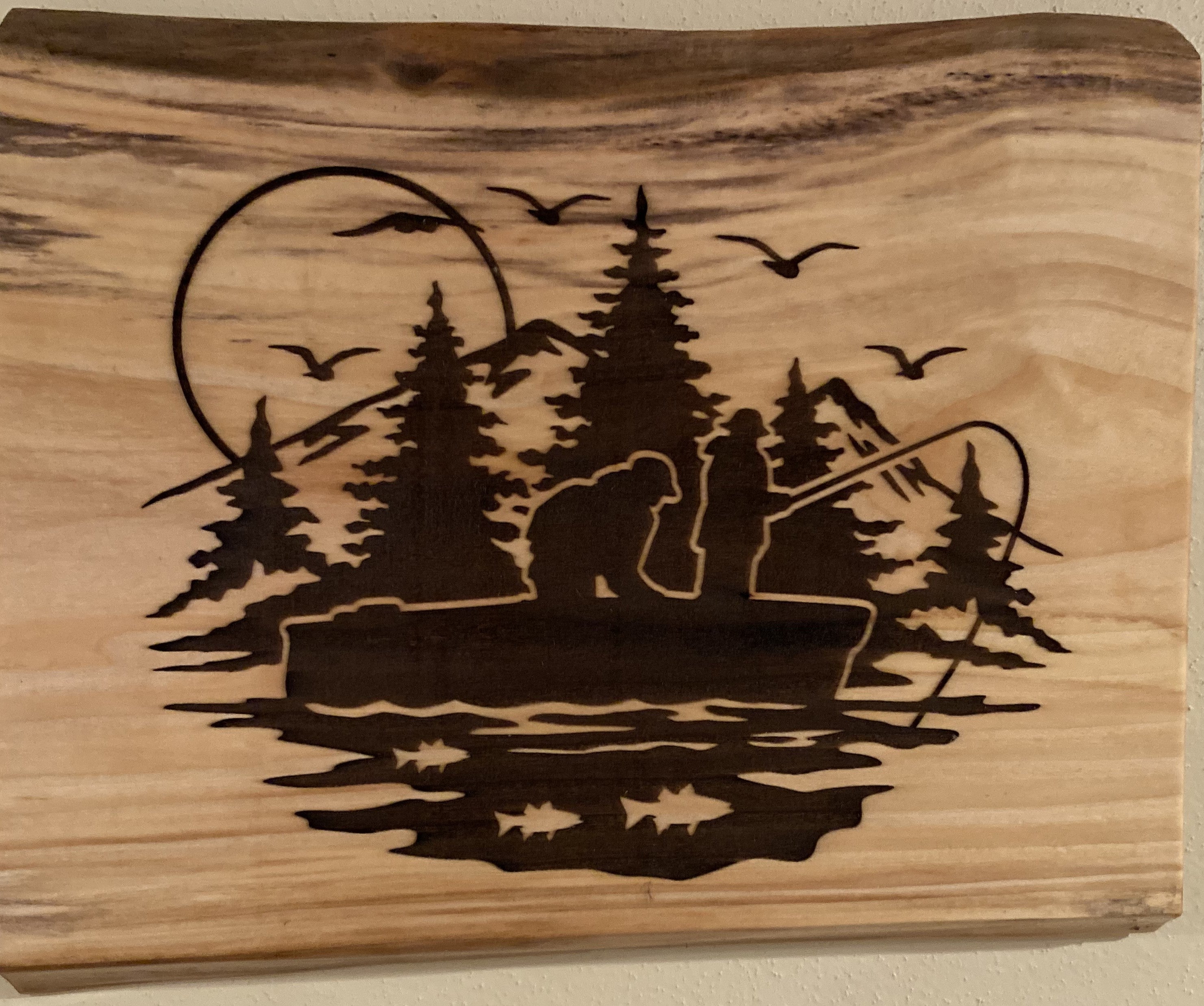Live Edge Fishing Scene | Engraved Fishing With Friend | Fishing Wall ...