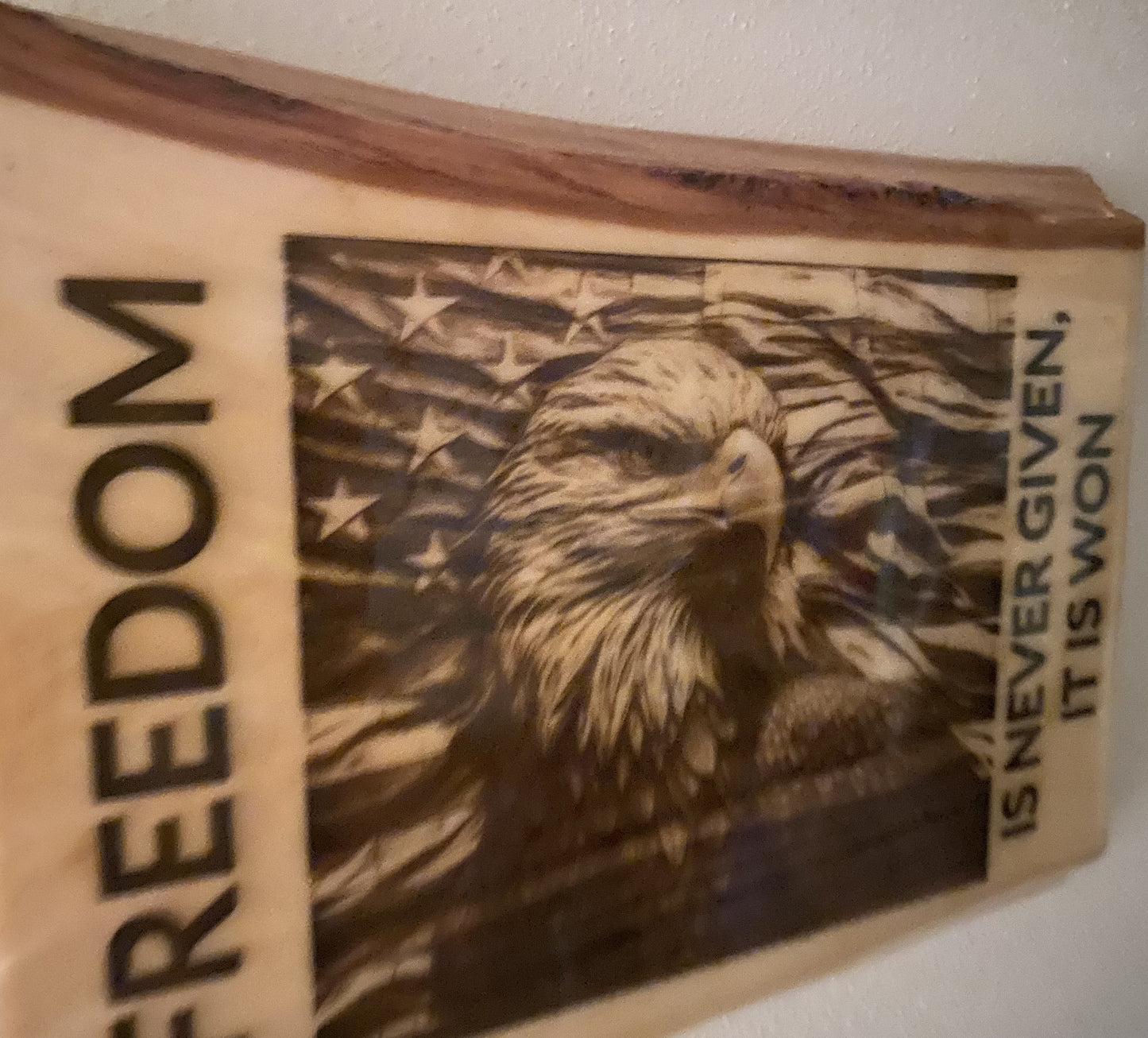 Engraved Freedom Live Edge Sign | Live Edge Eagle Wall Art with Americ ...