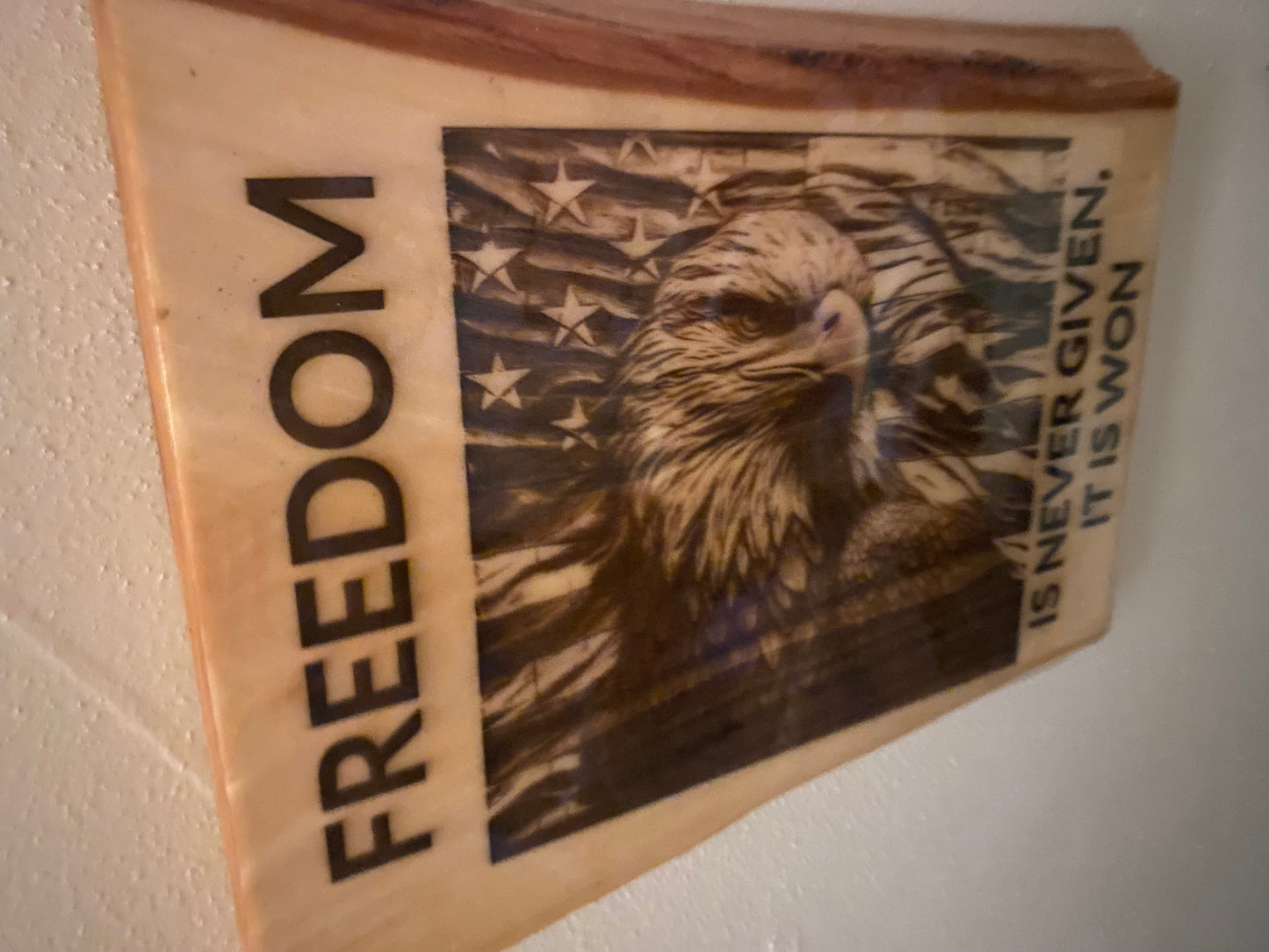 Engraved Freedom Live Edge Sign | Live Edge Eagle Wall Art with Americ ...